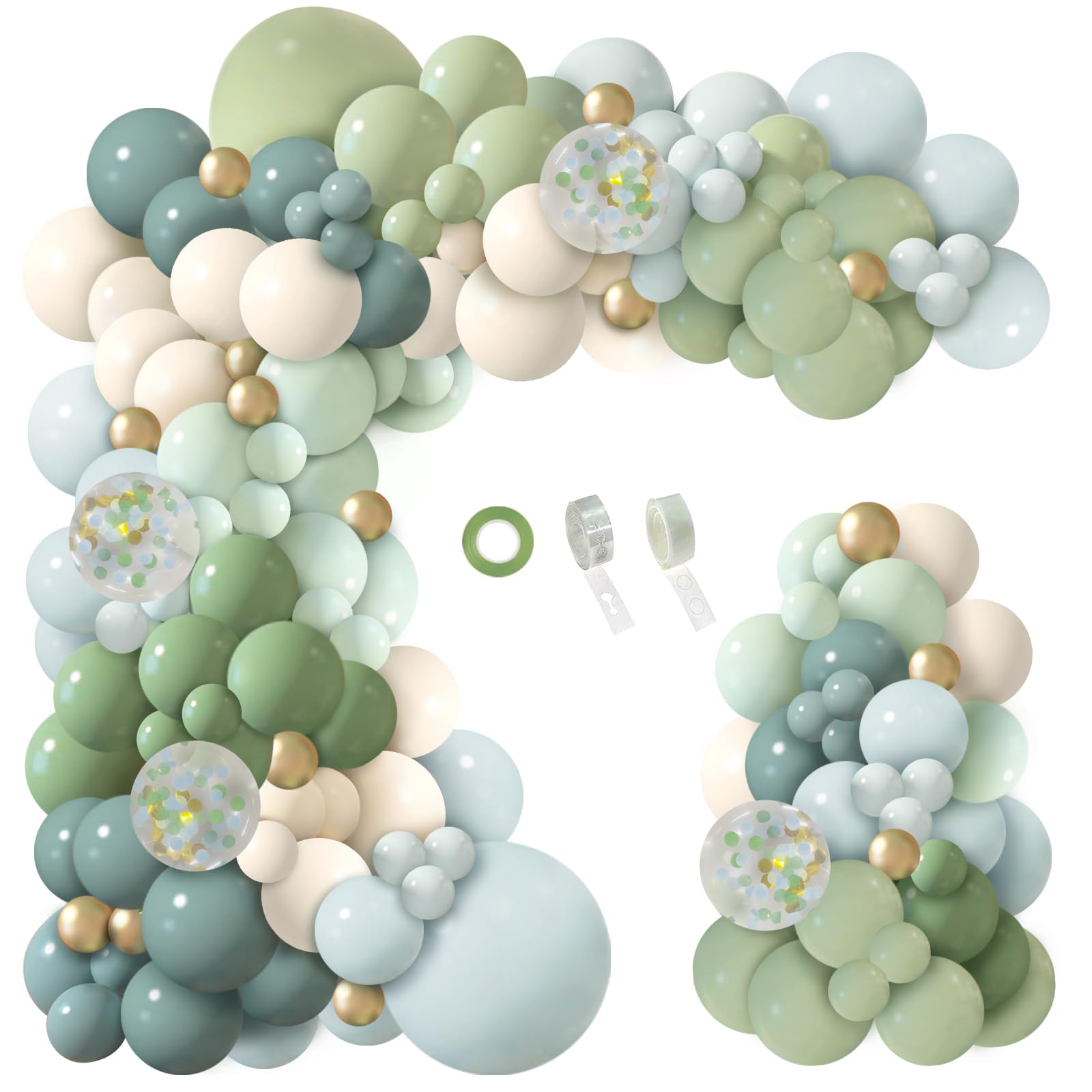 iLaFm 150Pcs Dusty Blue Green Balloon Garland Arch Kit, Ash Mist Green Haze Fog Blue Sand White ...