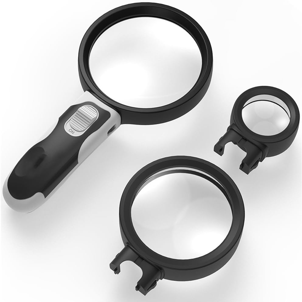 Lupa con luz, lupa de con 3 lentes desmontables 2.5X 5X 16X - 2 luces ...