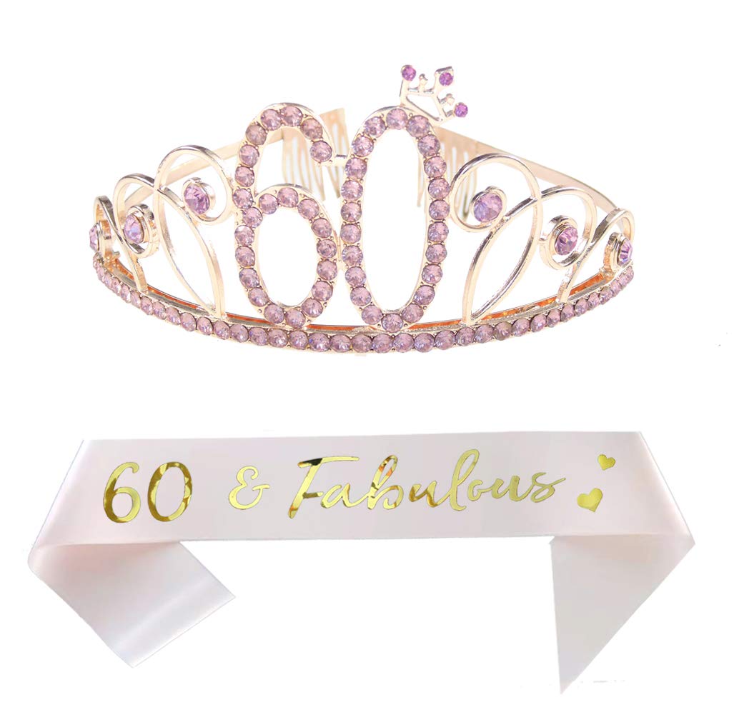 Dgasin 60th Birthday Tiara and Sash Happy 60th Birthday Party Supplies 60 Fabulous Champagne ...