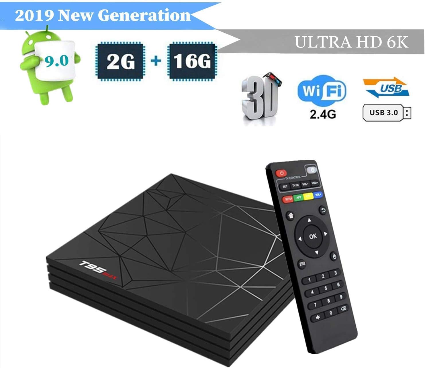 Android 9.0 TV Box, T95max Smart Box Vídeo Reproductor Multimedia H6 ...