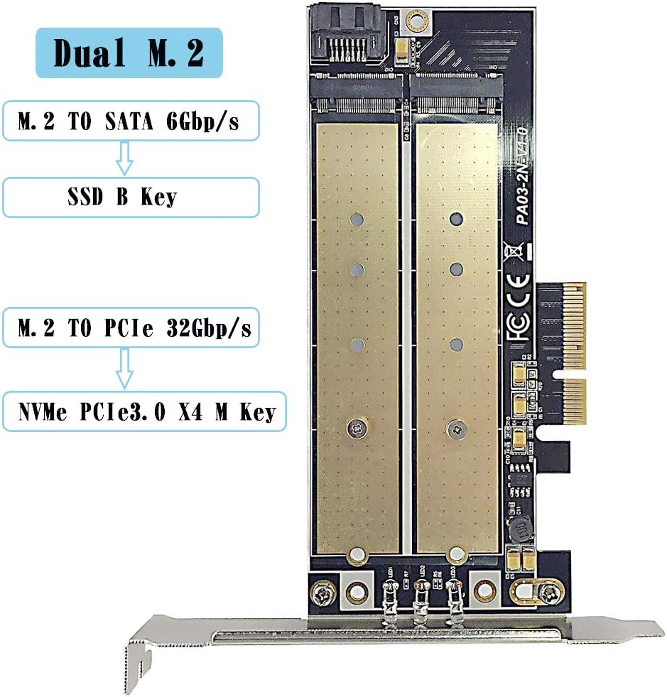 Dual Slot M.2 NVMe to PCIe Adapter Card,M2 NVMe to PCIe 3.0 X4 32Gbp/s ...