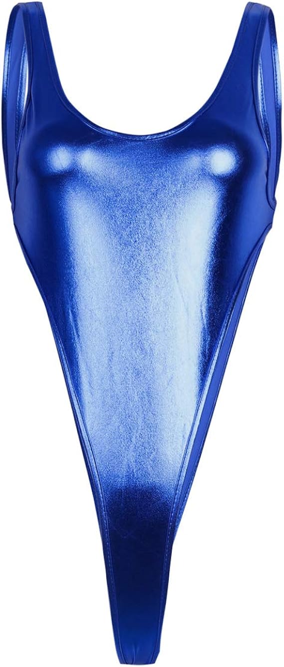 Aiihoo Damen Wetlook Body Einteiler Hydrasuit Metallic Badeanzug Bademode High Cut Thong ...