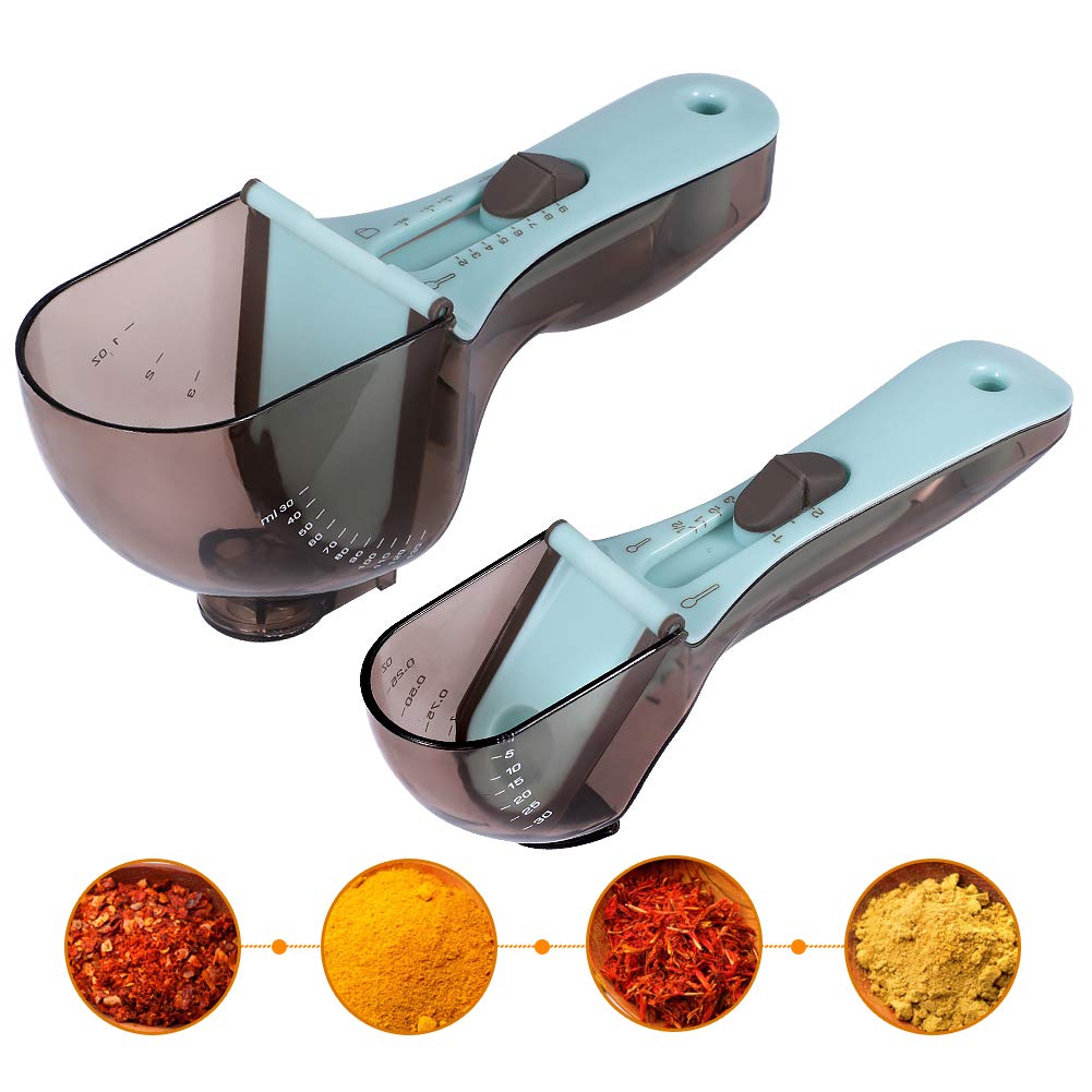 Adjustable Measuring Cups and Spoons Sets 2 Pcs, INVOKER Multi-Markings Magnetic Teaspoon ...