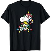 Amazon.com: Peanuts - Snoopy Woodstock Christmas Lights T-Shirt : Clothing, Shoes & Jewelry