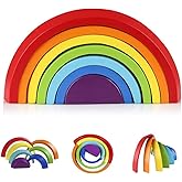 Amazon.com: Lewo Wooden Rainbow Stacking Game Stacker Geometry Building ...