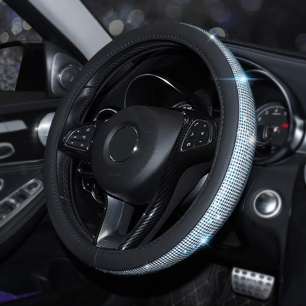 Amazon.com: Blueshyhall Diamond Steering Wheel Cover PU Leather Case ...
