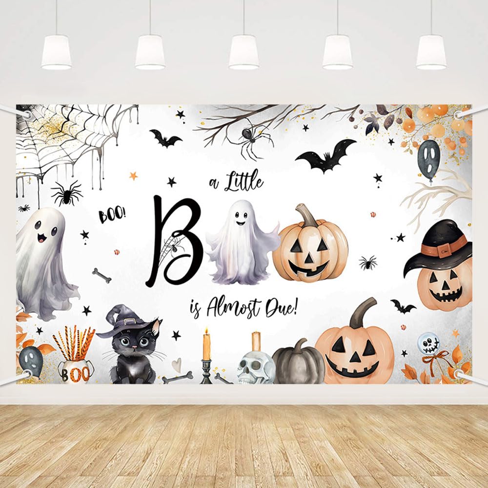 MEHOFOND Halloween Baby Shower Banner for boy A Little Boo is Almost ...