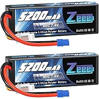 Amazon.com: Zeee 7.4V 2S Lipo Battery 5200mAh 80C Hard Case Battery with EC3 Plug for 1/8 1/10 ...