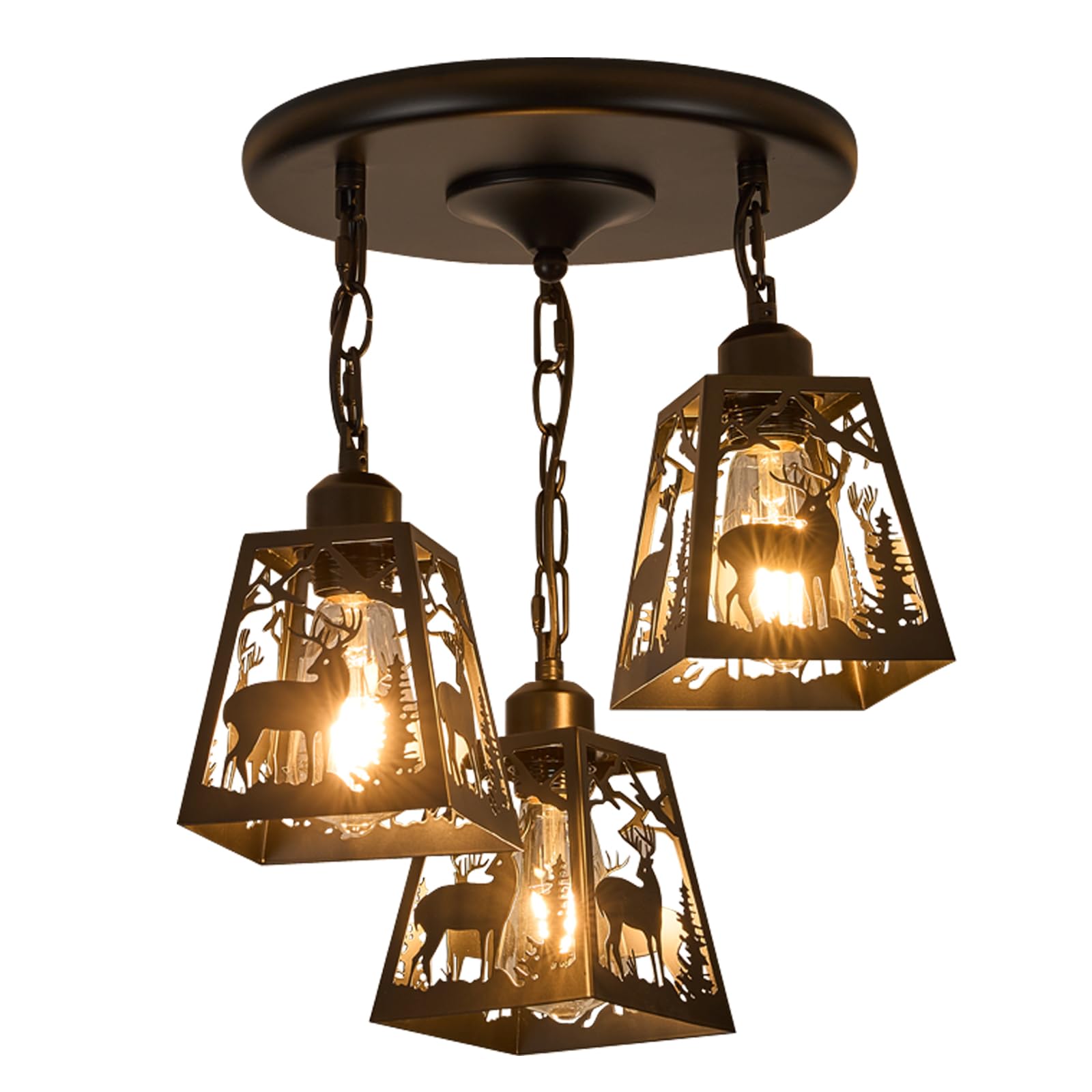 ZGYLIN Farmhouse Rustic Ceiling Light Fixture,Black Metal Cage Pendant ...