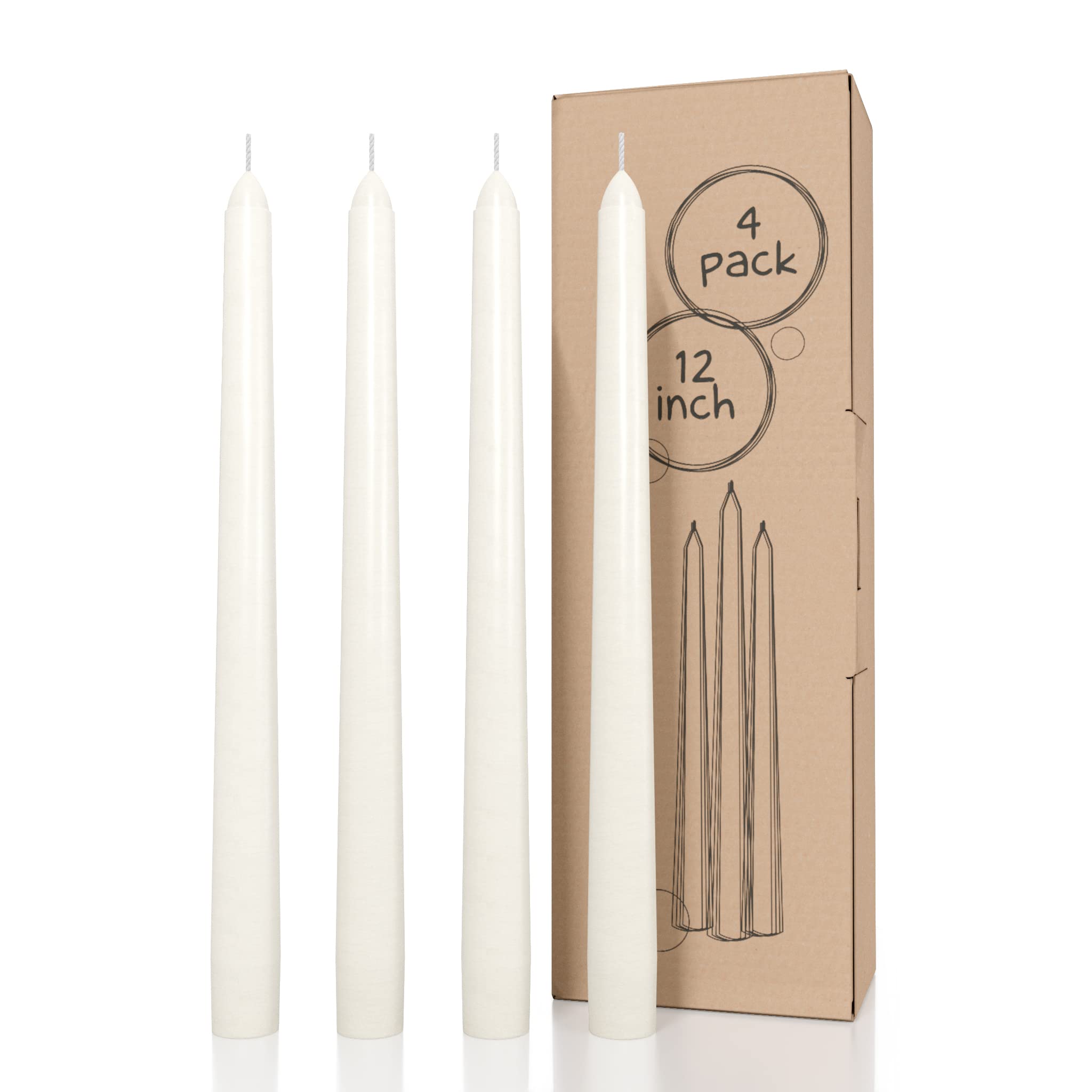 CANDWAX Ivory Taper Candles 10 inch Dripless - Set of 4 Tapered Candles ...