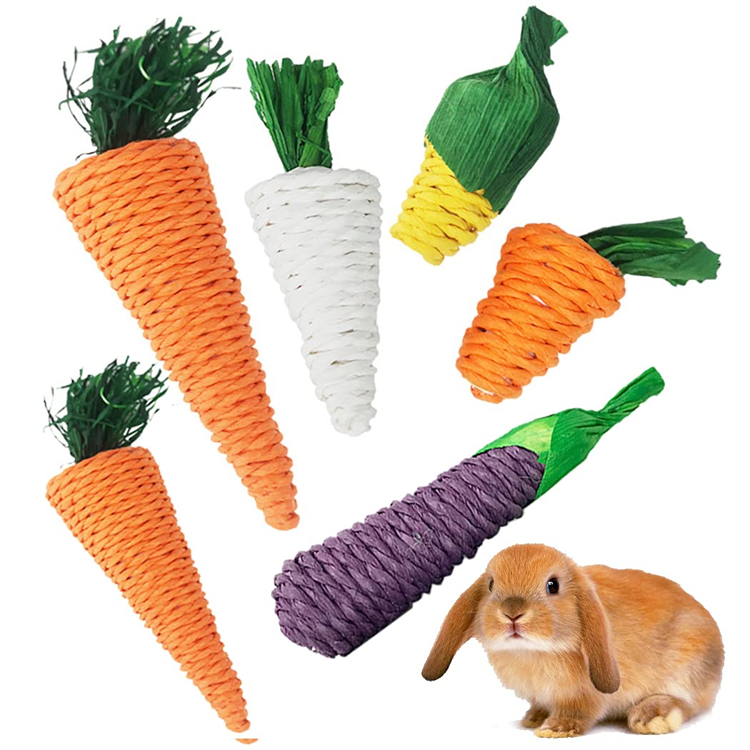 CACAZI Rabbit Chew Toy Cute 6PCS Biteproof Grass Natural Funny Lovely ...