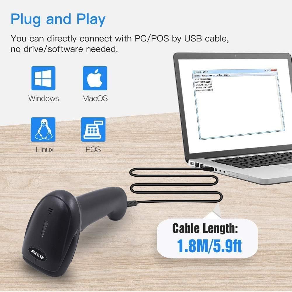 USB Laser Barcode Scanner,Symcode Handheld 1D Laser USB Wired Barcode ...