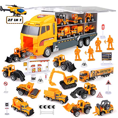27 in 1 Engineering Construction Truck Car Toy Set, Alloy Transport ...