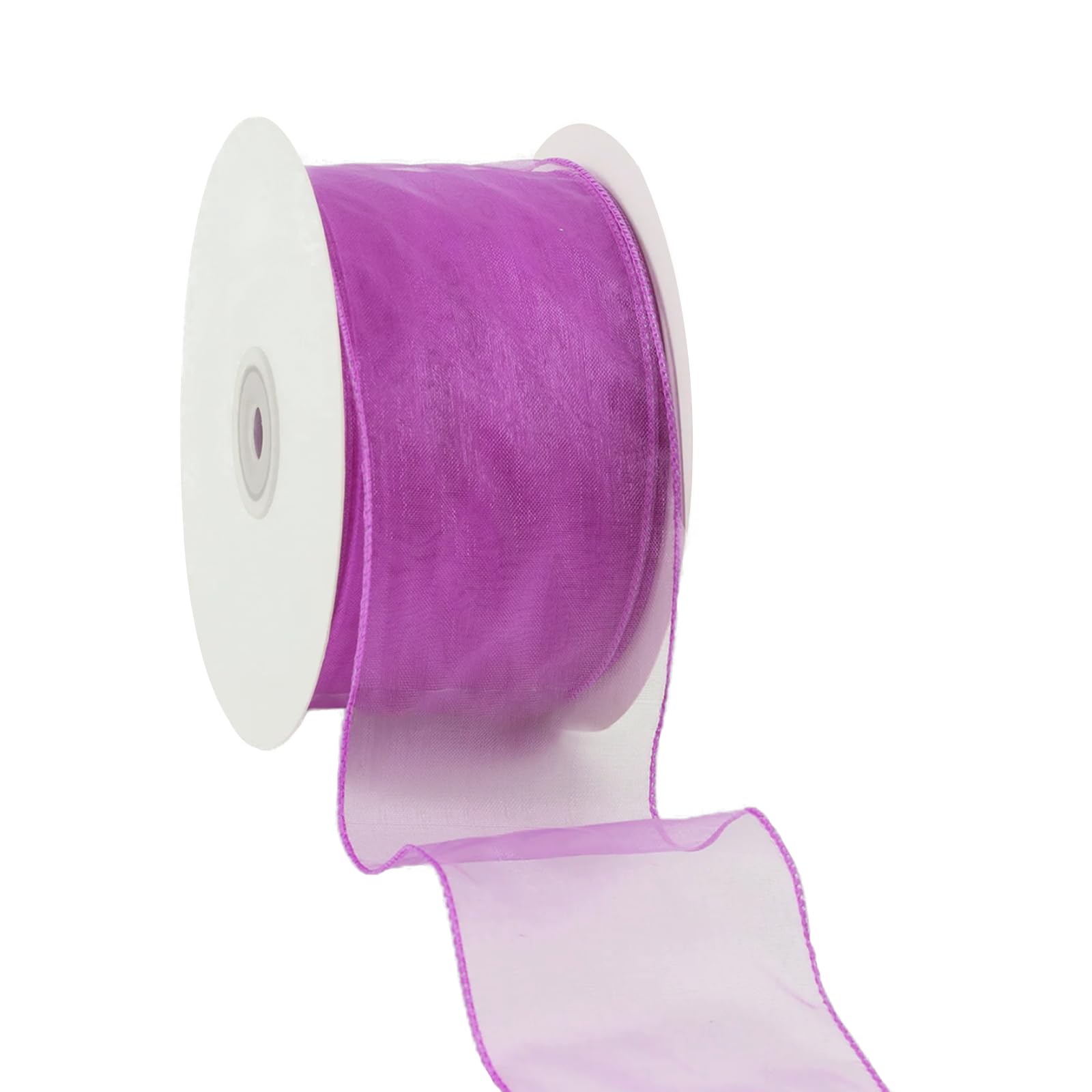 LaRibbons Organza Wired Ribbon, Fuchsia Sheer Ribbon for Flower Bouquet ...