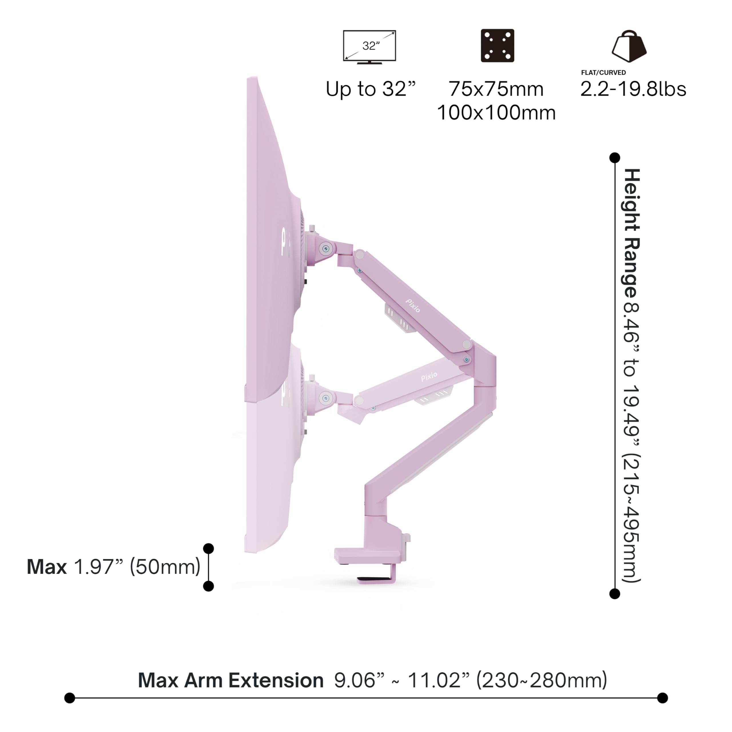 Mua PS1S Wave Pink Single Monitor Arm Stand Desk Mount - Fits up to 32 ...