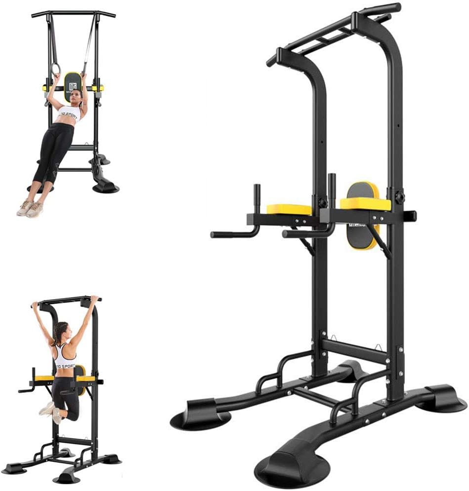 VEVC Folding Power Tower Dip Station Adjustable Height Vertical Knee ...