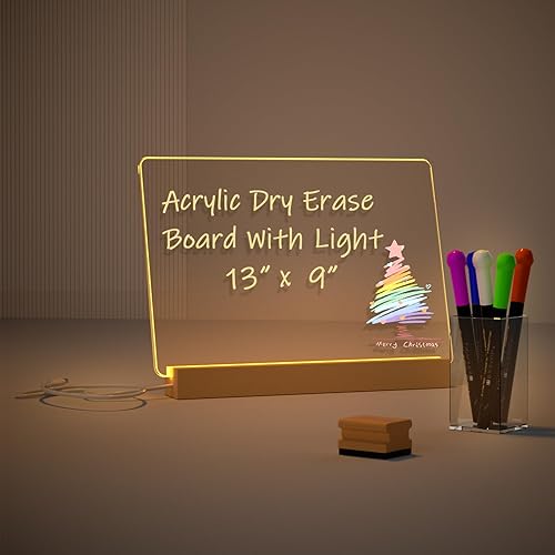Acrylic Dry Erase Board with Light Up Stand for Desk 13 x 9 inch Clear ...
