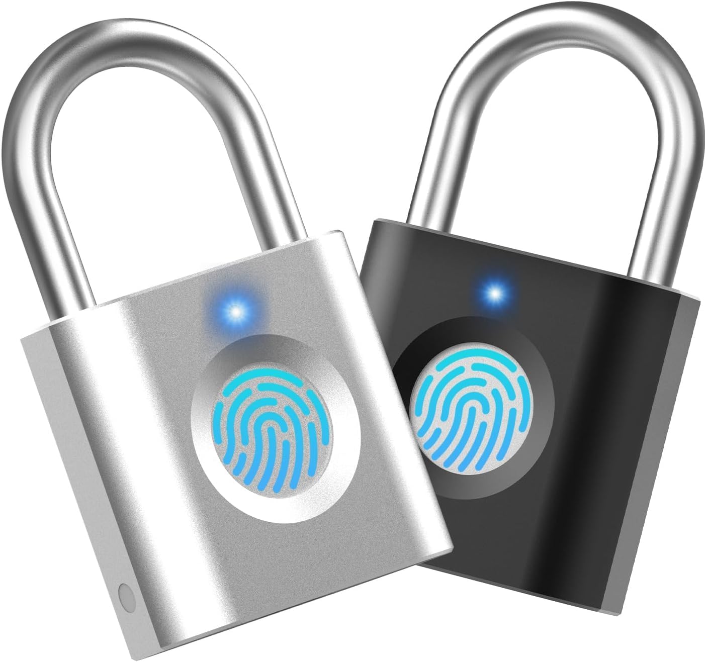 Smart Padlock Gym Lock: 2-Pack Silver & Black - Mini Fingerprint ...