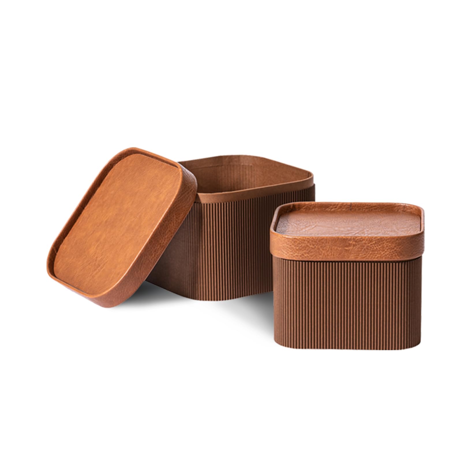 LA JOLIE MUSE Fluted Cardboard Storage Baskets with Leather-Like Lids ...
