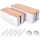 Amazon.com: 2 Pack Cable Management Box – Large & Medium Wooden Style ...