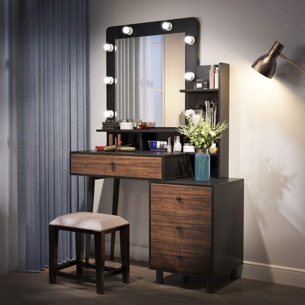 Mua Tribesigns Vintage Vanity Table with Lighted Mirror, Vintage Makeup ...