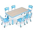 Amazon.com: Arlopu Kids Table and 6 Chairs Set, Height Adjustable Graffiti Table, Preschool ...