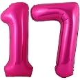 Amazon.com: Hot Pink 17 Number Balloons, 40 Inch Giant Number 17 ...