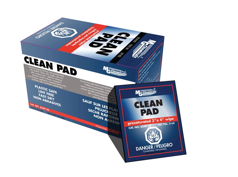 MG Chemicals Clean Pad, Presaturated 4" x 3" Wipes, contains 91% ...
