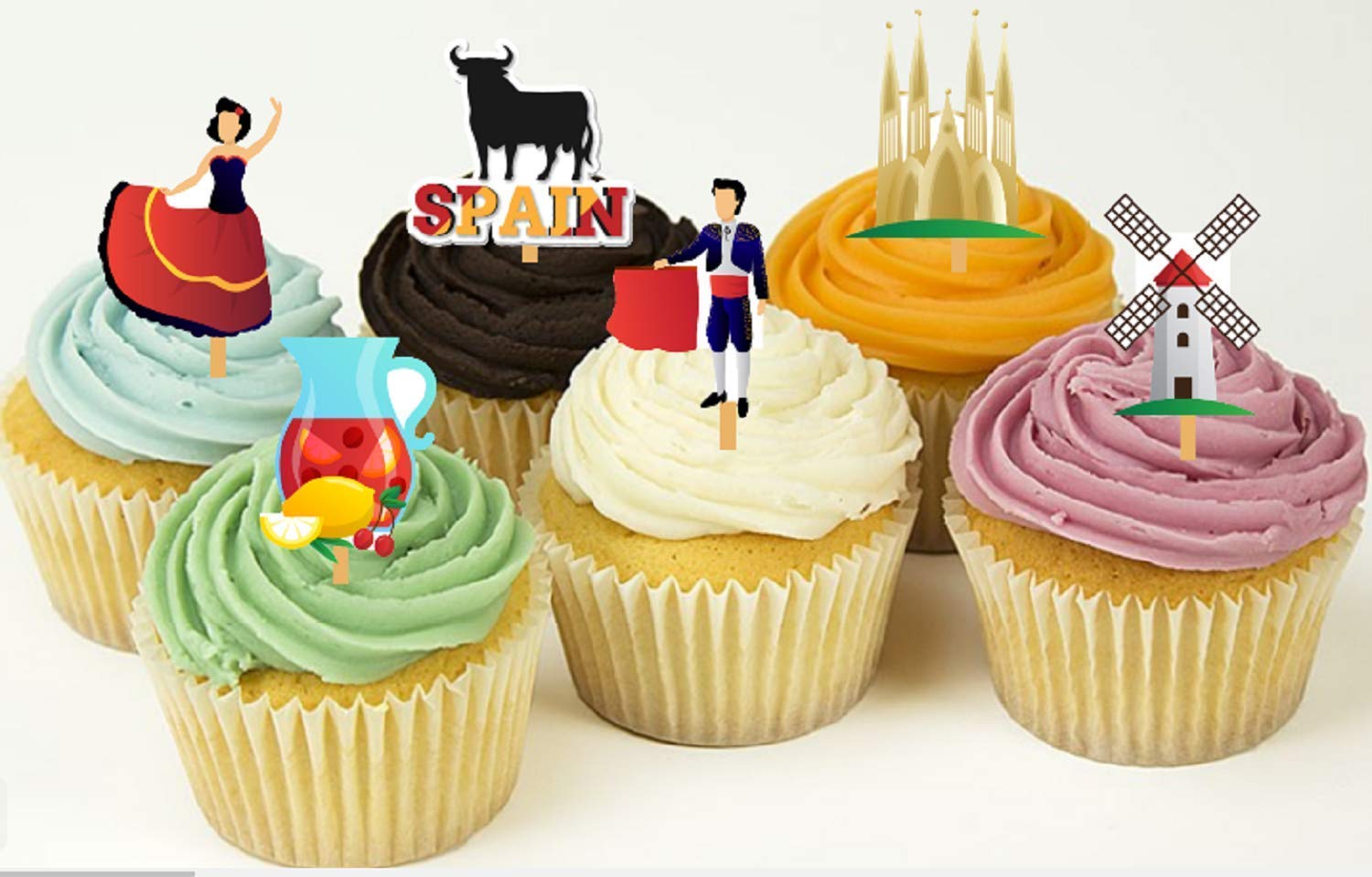Amazon.com: 12 Old Spain Country Party Cupcake Toppers Food Picks: Handmade