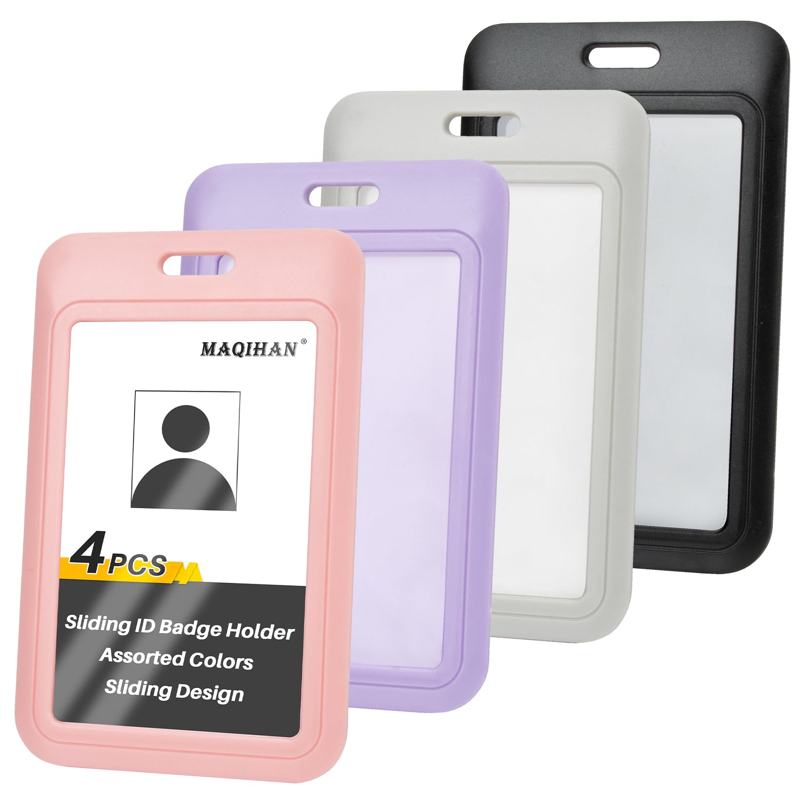 MAQIHAN Sliding Badge Holder - 4 Pack Sliding ID Badge Holder with ...