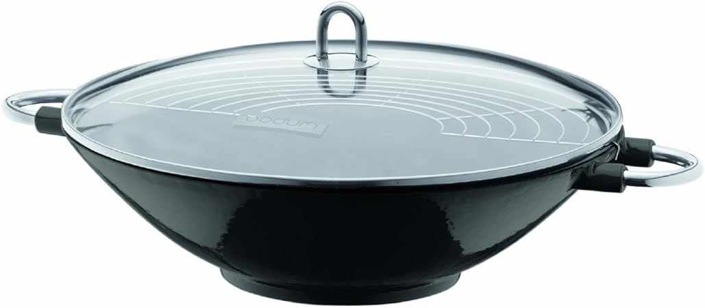 BODUM 14.5-inch/ 37 cm Chambord Enameled Cast Iron Wok with Glass Lid ...