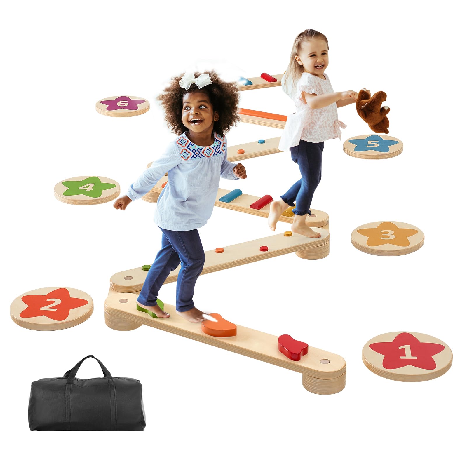 VEVOR Balance Beam Stepping Stones, 6 PCS Wooden Toddler Balance Boards ...