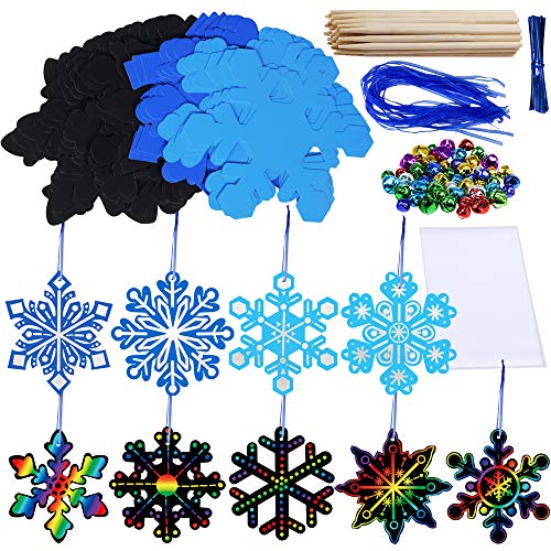 36 Set Blue Black Magic Scratch Snowflake Christmas Craft Kit DIY Art ...