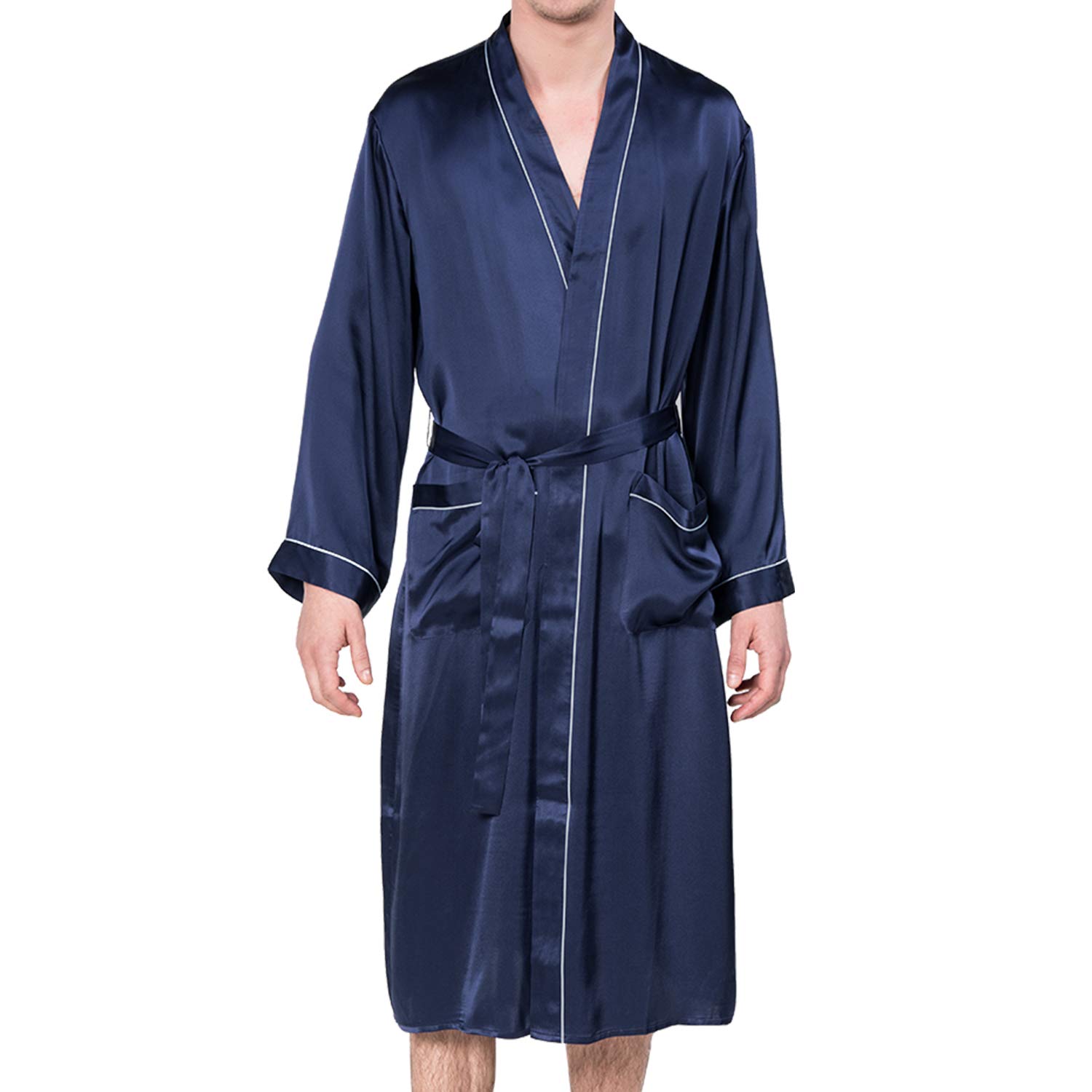 COLD POSH Men's Real Silk Robe Luxury Lightweight Bathrobe for Men Long Sleeve Mulberry Silk ...