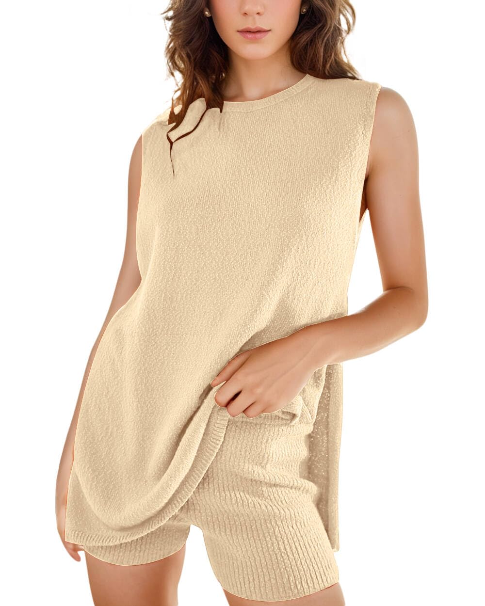 CLASETERN Women's 2 Piece Outfits Summer Sweater Set Sleeveless Knit ...