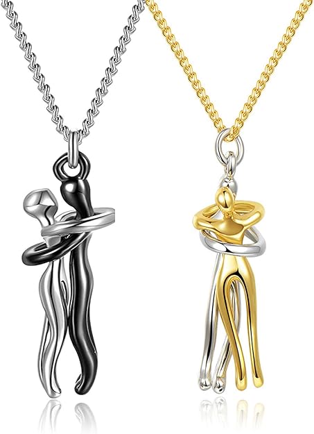 2Pcs Couple Hugging Pendant Necklace,Couple Pendant Necklace,His and ...