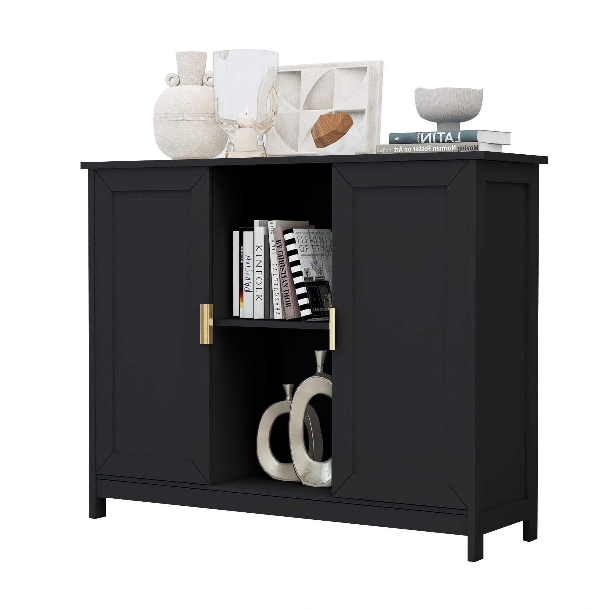 TaoHFE Black Storage Cabinet,Credenza Buffet Cabinet Wooden Coffee Bar ...