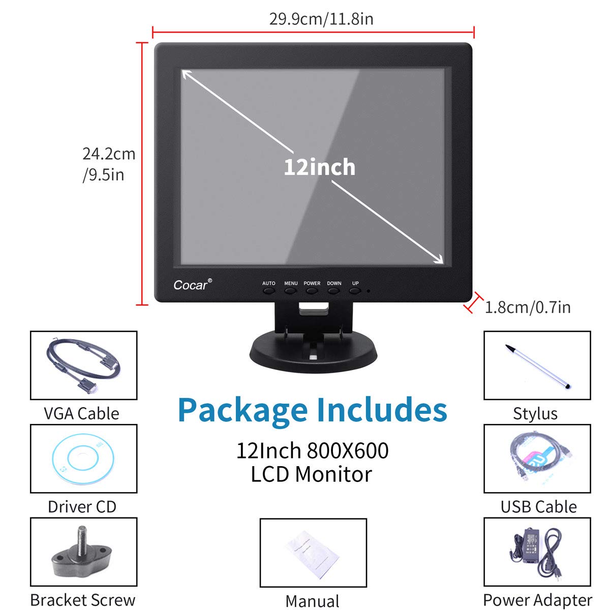 Cocar Touch Screen Monitor, 19 Inch PC LCD Monitor Touchscreen High Res ...