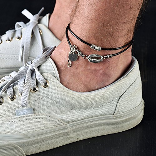 Buy Handmade Black Anklet For Men Set With 3 Silver Plated Beads and a ...