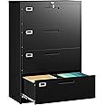 Amazon.com: SISESOL 4 Drawer Lateral File Cabinet with Lock,Black Lateral Filing Cabinet ...