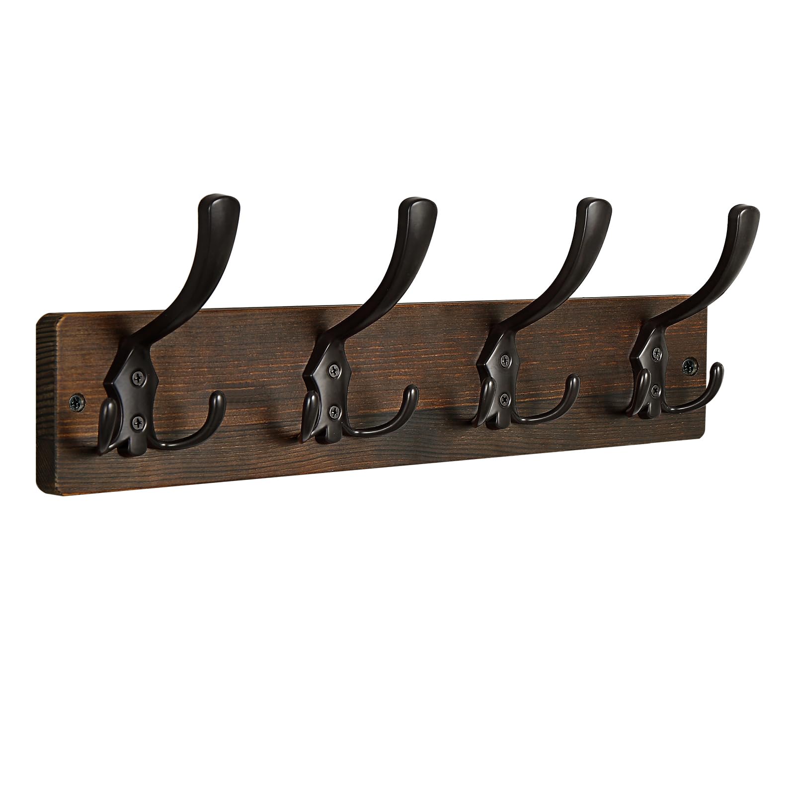 UDENIS Wall Mount Wooden Coat Rack,Coat Hanger with 4 Metal Hooks for ...