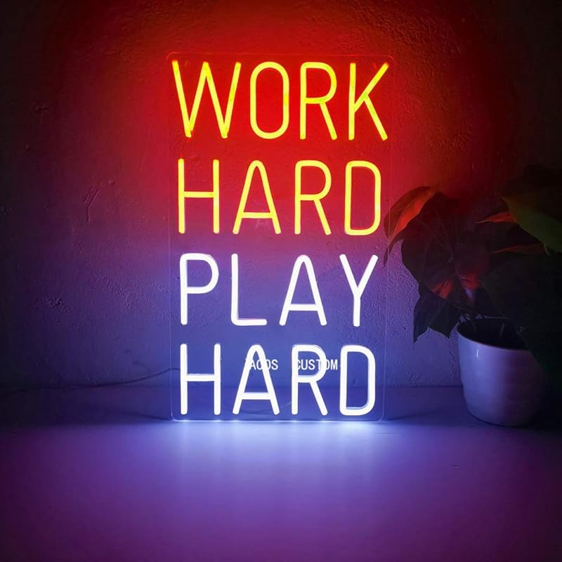 Work Hard Play Hard Custom Dimmable LED Neon Signs for Wall Decor ...