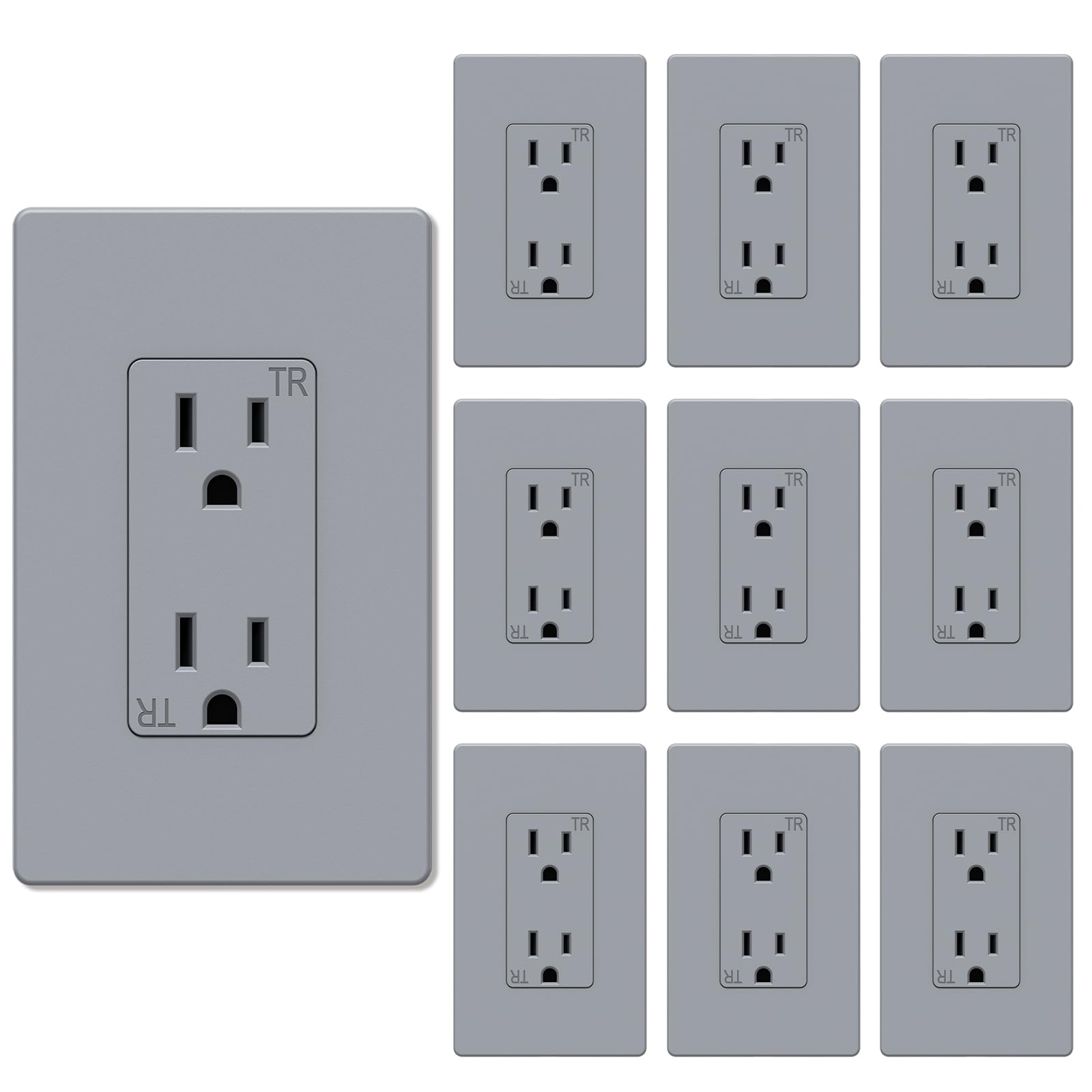 WEBANG 15 Amp Duplex Receptacle Decorator Wall Outlet, Screwless ...