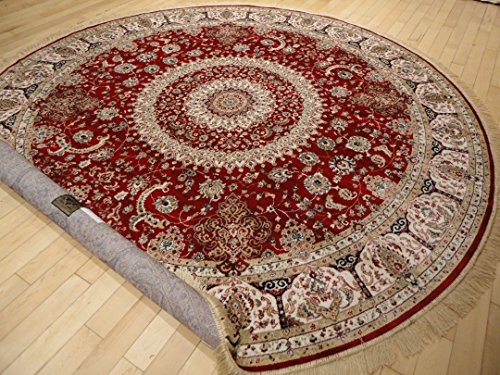 Stunning Silk Persian Area Rugs Traditional Design Red Tabriz 8x8 Round ...