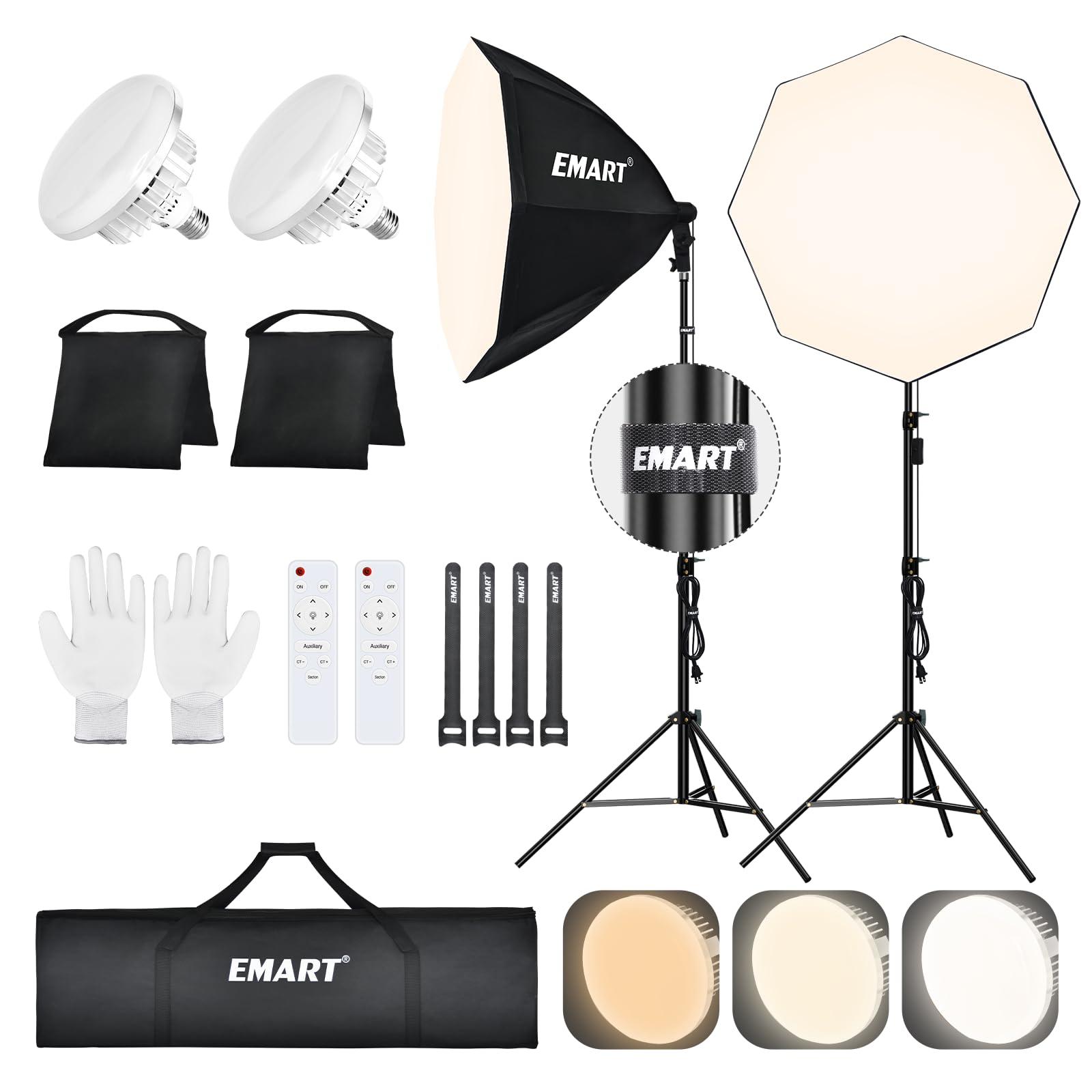 EMART Softbox Lighting Kit with Sandbag, 25.5" (65cm) Diameter Soft Box ...