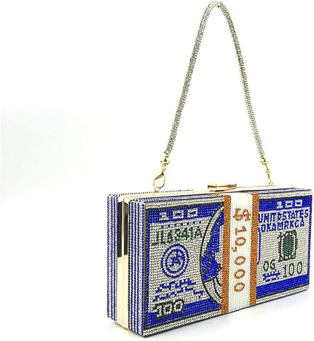 Women Rhinestone Dollar Bill Shoulder Bag Diamond Money Clutch Purse ...