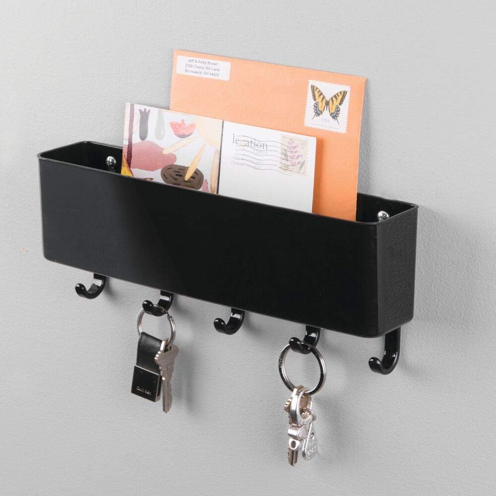 mDesign Wall Mounted Letter Rack and Key Holder – Key Rack and Letter ...