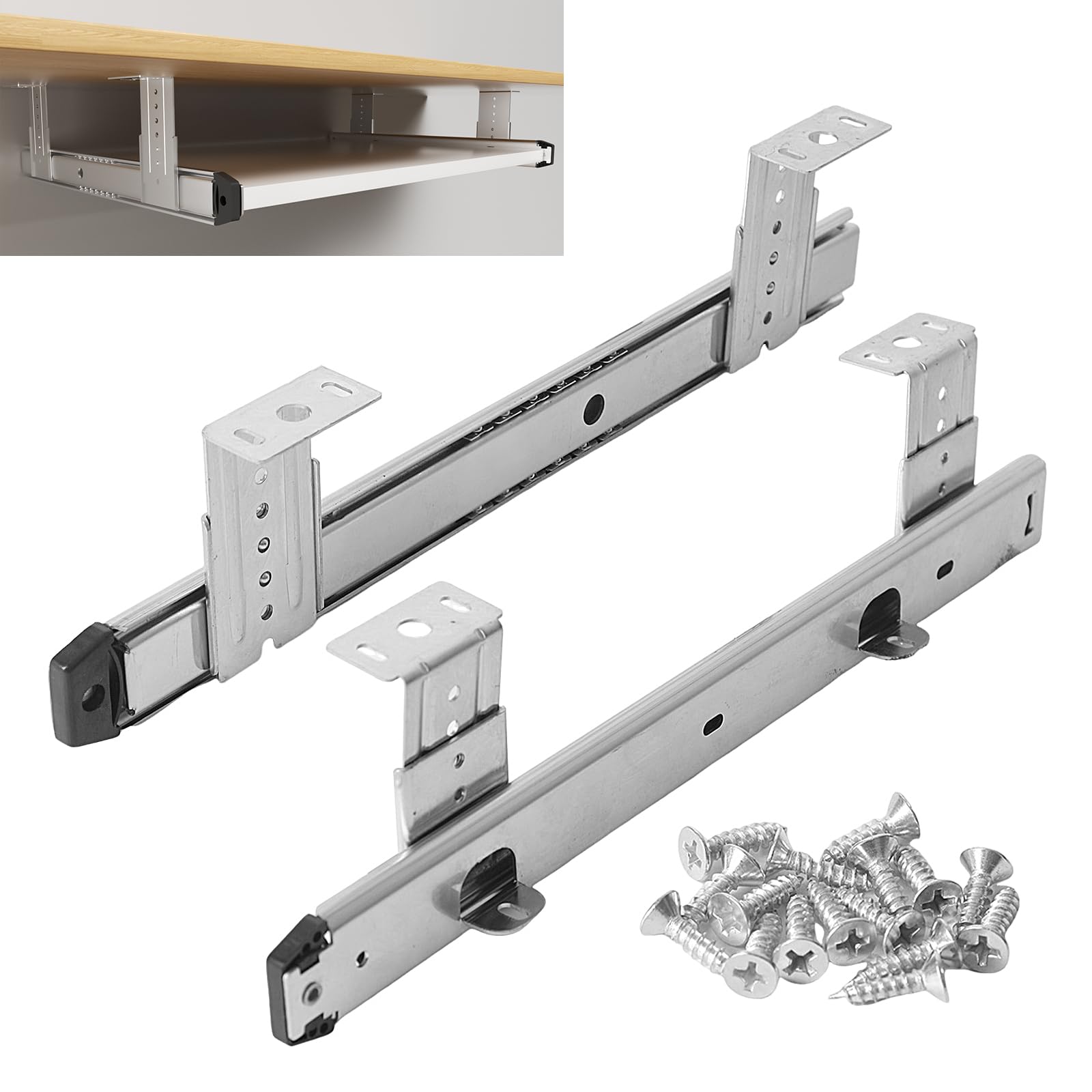 Keyboard Pull Out Slide Height Adjustable Under Desk Drawer Track Full ...