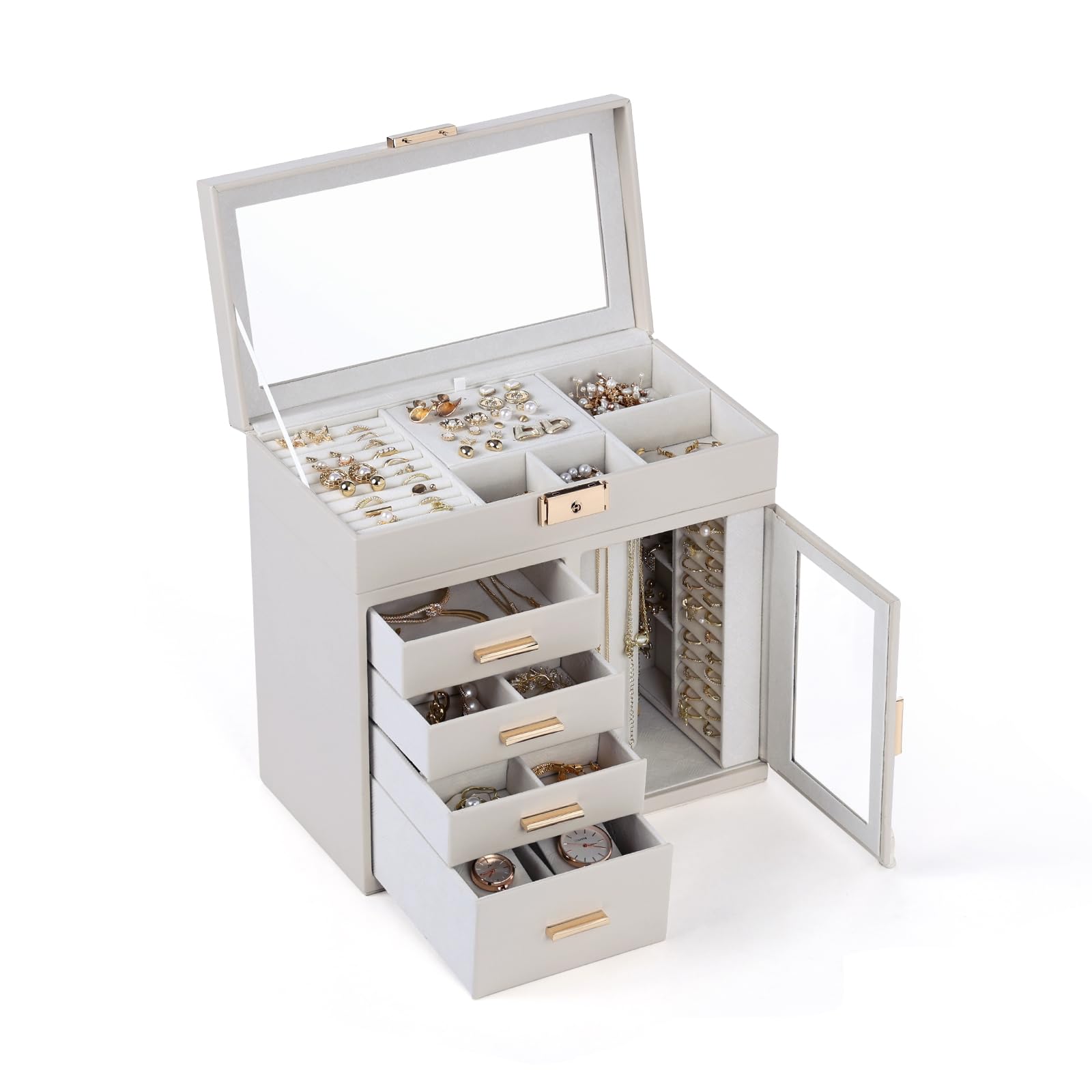 CASEGRACE Large Jewelry Box, 5-Layer Jewelry Organizer 4 Drawers with ...