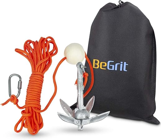BeGrit Small Boat Anchor Kit Folding Grapnel Anchor Carbon Steel for Canoe Jet Ski SUP & Paddle ...